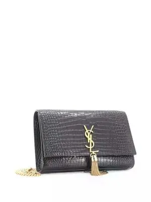 Saint Laurent Classic Monogram Tassel Crocodile Embossed Leather Medium Crossbody Bag