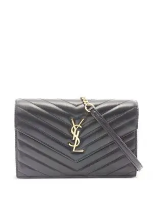 Saint Laurent 2010s Cassandra Envelope Chain Wallet - Black