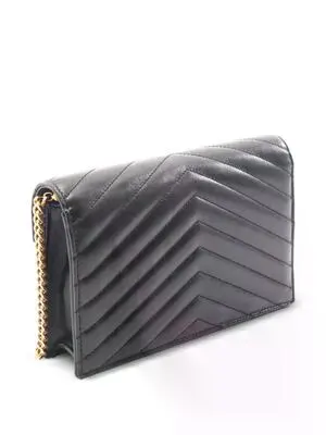 Saint Laurent 2010s Cassandra Envelope Chain Wallet - Black