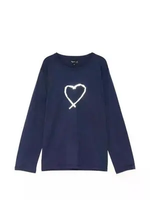 AGNES B. Heart Print Long Sleeve T-shirt - Blue