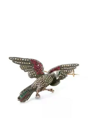 LB EXCLUSIVE Emerald Seed Pearl And Garnet Bird Brooch