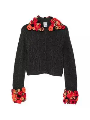 Moschino 2000s Floral-appliqué Cable-knit Sweater - Grey