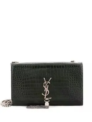 Saint Laurent Classic Monogram Tassel Crocodile Embossed Leather Medium Crossbody Bag - Green