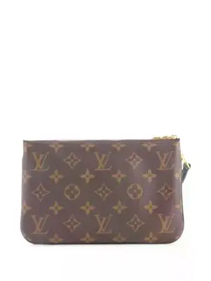 LOUIS VUITTON Double Zip Pochette Reverse Monogram Giant Clutch Bag - Brown