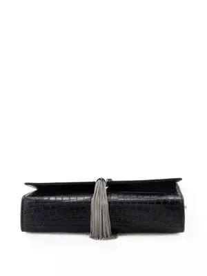 Saint Laurent Classic Monogram Tassel Crocodile Embossed Leather Medium Crossbody Bag