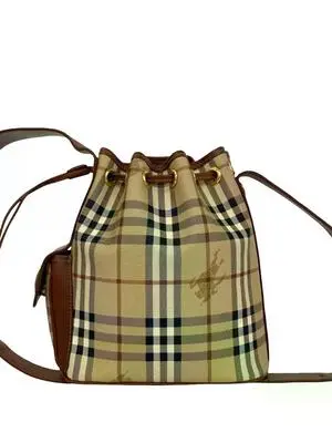Burberry 20th Century Haymarket Check Coated Canvas Drawstring Bucket Bag - Neutrals