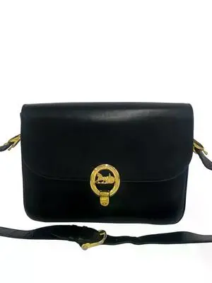 Celine 20th Century Leather Logo Horse Carriage Crossbody Bag - Black