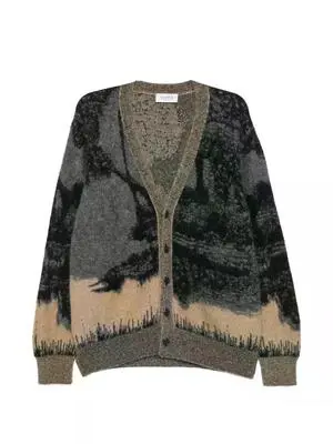LANEUS Intarsia-knit Button-up Cardigan - Grey