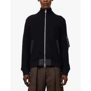 Sacai Stand-collar Zip-up Wool Jumper
