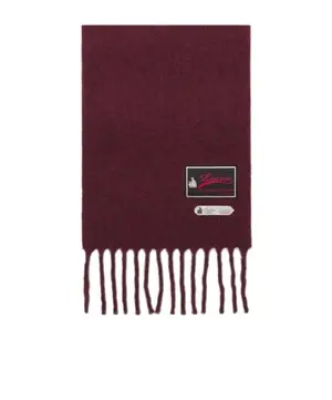 LANVIN Logo Patch Fringed Edge Scarf - Garnet