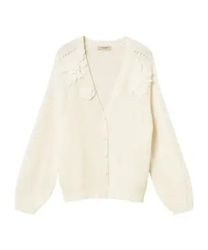 TWINSET Crochet Floral Appliqué Knit V-neck Cardigan
