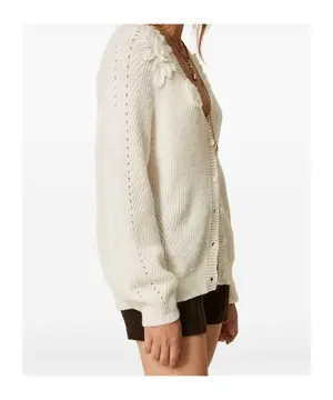 TWINSET Crochet Floral Appliqué Knit V-neck Cardigan
