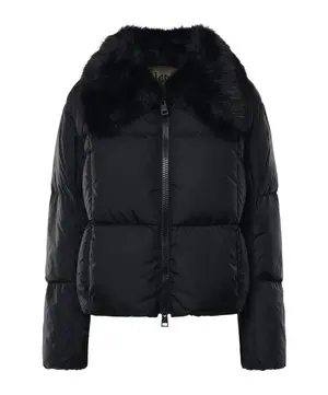 Herno Cropped Faux Fur Collar Zip-up Puffer Jacket - Black