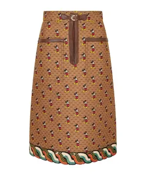 Gucci Monogram Mickey Print Midi Skirt - Brown