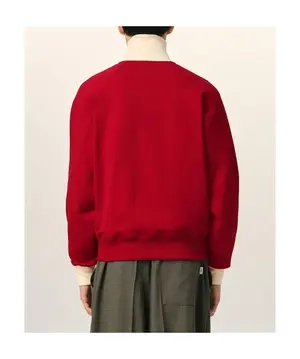 AMI Paris Red Zipped Cotton Sweatshirt With De Coeur