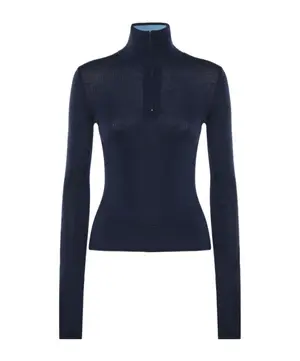 THE FRANKIE SHOP Ribbed Knit Half-zip Turtleneck Sweater - Navy