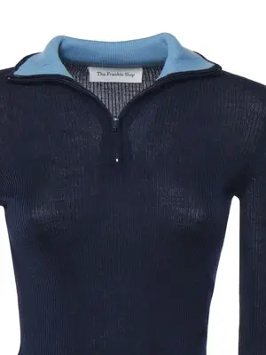 THE FRANKIE SHOP Ribbed Knit Half-zip Turtleneck Sweater - Navy