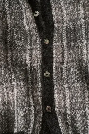 Our Legacy Evening Polo Grand Check Fuzzy Alpaca Cardigan