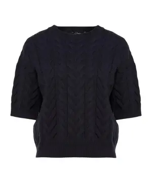 Max Mara Solidcolor Wool Knit Shortsleeve Top - Blue