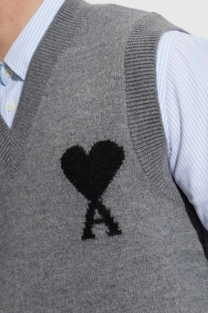 AMI Paris Sleeveless Knit Vest With Heart Motif - Grey