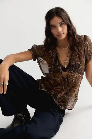 SPELL Damask Short Sleeve Blouse