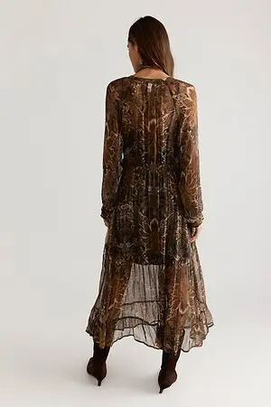 SPELL Damask Button Through Midi Dress
