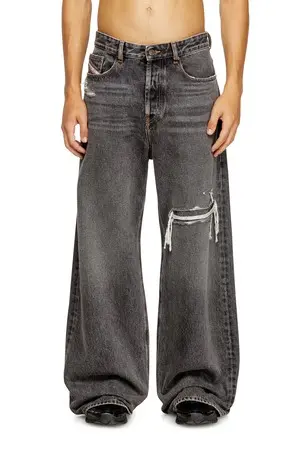 DIESEL® Relaxed Low-waist Jeans With Button Fly And Distressed Detailing - Black