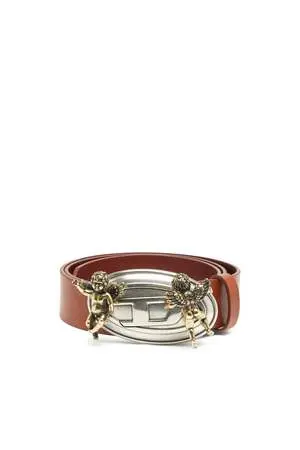 DIESEL® Leather Belt With Cherub Oval D Buckle - Brown