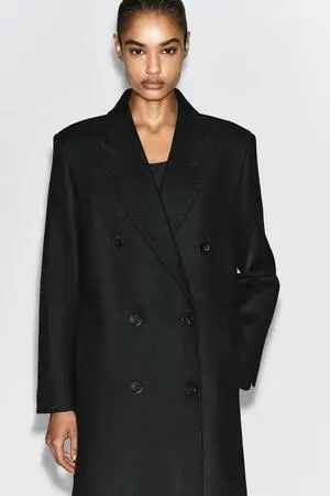 Cos Wool-blend Double-breasted Coat - Black