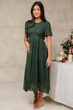 TEA N ROSE Lace Midi Dress - Emerald