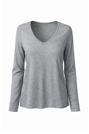 CONQUISTA Essential V-neck Long-sleeve Top In Heather - Grey