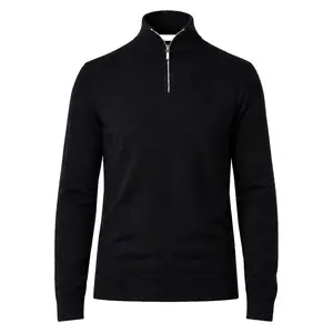 SERRAN LONDON Half Zip Wool Jumper - Black