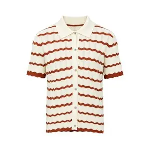 VAYLA Smart-casual Button-down Knitted Top Stripes Mocha - Beige