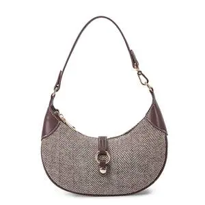 MKF COLLECTION - J'OMOR Mire Half Moon Shoulder Bag Chestnut Herringbone - Brown