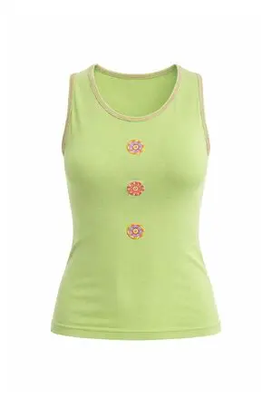 CONQUISTA Embellished Sleeveless Cotton Tank Top