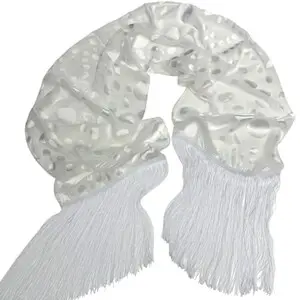 MARYELL Silk Dévoré Dots Satin Scarf With Long Fringe - White