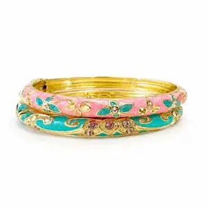 NUVV COLLECTION Pastel Enamel Crystal Detail Bangles Set
