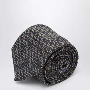 FERRAGAMO Silk Tie With Gancini Print