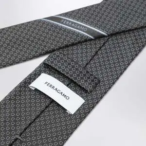 FERRAGAMO Silk Tie With Gancini Print