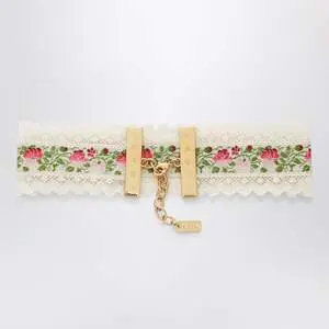 Chloé Lace And Floral Jacquard Ribbon Choker - Pink