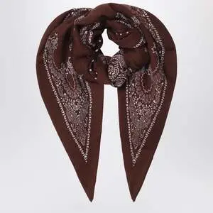 Destin Triangular Bandana Scarf In Wool - Brown