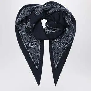 Destin Navy Triangular Bandana Scarf In Wool - Blue