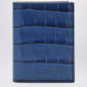 TOM FORD Book-style Card Holder In Glossy Crocodile-effect Leather - Blue