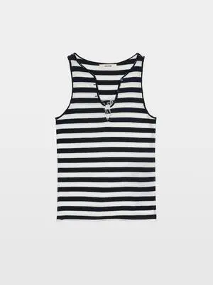 Zadig&Voltaire Striped Cotton Tank Top With Henley Neckline