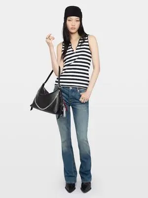 Zadig&Voltaire Striped Cotton Tank Top With Henley Neckline