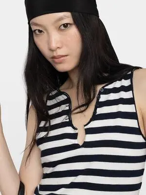 Zadig&Voltaire Striped Cotton Tank Top With Henley Neckline