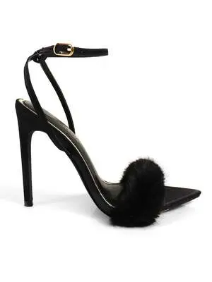 Frederick's Of Hollywood Aileen Pointed Toe Stiletto Sandal With Feather Detail