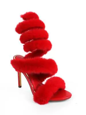 Frederick's Of Hollywood Allure Fluffy Stiletto Sandal - Red