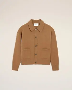 AMI Paris Brown Wool Shirt Collar Cardigan Brown - Camel