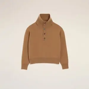 AMI Paris Brown High Buttoned Collar Wool Sweater Brown